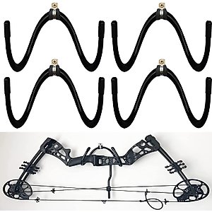 Pmsanzay 4 Pack Universal Bow Display Brackets Wall Hanger Hook Wall Mount Storage Rack to Display Your Bow - Sturdy Yet Flexible,Hold up to 20 Lbs - Easy to Install - Hold 4 Bow - No Bow