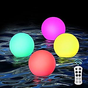 OSALADI LED Floating Ball Pool Lights, Rechargeable RGB Color Changing Pool Lights with Remote, IP68 Waterproof LED Glow Ball Pool, Floating Night Lights for Pond Fountain Garden Party Decor, 4 Pack