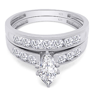 AFFY Marquise & Round Cut White Cubic Zirconia Wedding Ring Set in 925 Sterling Silver (2.00 cttw) Ring Size-13
