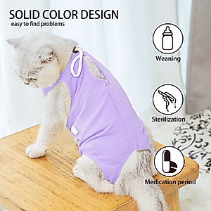 TORJOY Kitten Onesies,Cat Recovery Suit for Abdominal Wounds or Skin Diseases,After Surgery Wear Anti Licking Wounds,Breathable E-Collar Alternative for Cat Purple M