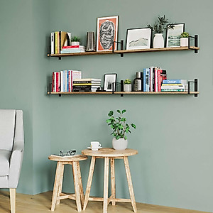 60"x6" Wood Floating Shelves Wall Bookshelf Rustic Shelf (Set of 2) Brown Farmhouse Finish Includes Hardware