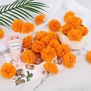 30 pcs Artificial Marigold Flowers,3.54" Silk Marigold Flower Heads,Orange Flowers Artificial for Decoration,Marigold Heads for Parties,Indian Wedding,Indian Theme,Diwali Home Decor DIY Wreath Garland