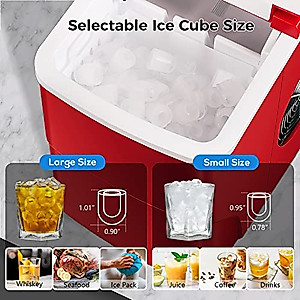 AGLUCKY Ice Makers Countertop with Self-Cleaning, 26.5lbs/24hrs, 9 Cubes Ready in 6~8Mins, Portable Ice Machine with 2 Sizes Bullet Ice/Ice Scoop/Basket for Home/Kitchen/Office/Bar/Party, Red