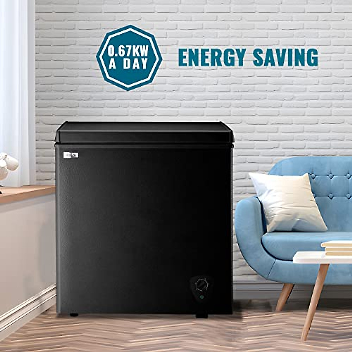 Deep Freezer Small Chest Freezer 5.0 Cu.Ft Mini Chest Freezer with 7 Temperature Settings, Compact Deep Freezer with Top Open Door, Adjustable Storage Basket, Low Noise, Energy Saving,Black