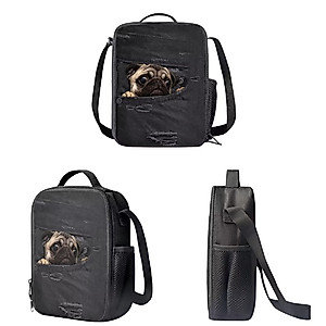 AmzPrint 2pc Pug Backpack With Lunch Box For Elementary Middle School 17 Inch Lightweight Children School Bags For Girls