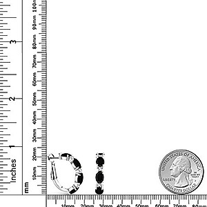 Gem Stone King 925 Sterling Silver Black Onyx and White Created Sapphire Hoop Earrings For Women (3.44 Cttw, Gemstone Birthstone, Oval 6X4MM)