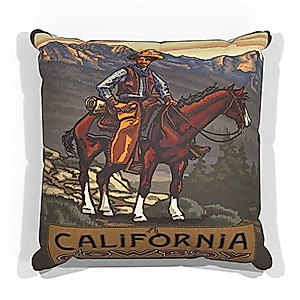 California Cowboy Ranch Hand Canvas Throw Pillow for Couch or Sofa at Home & Office from Travel Artwork by Artist Paul A. Lanquist 18" x 18".