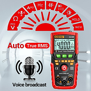 ANENG Pocket Multimeter Voice Broadcast Electrical Tester 4000Counts Ohm meter for AC/DC Voltage,Current,NCV,Resistance,Continuity,Capacitance,Diodes,Temperature Meansurement,Volt Meter for Automotive