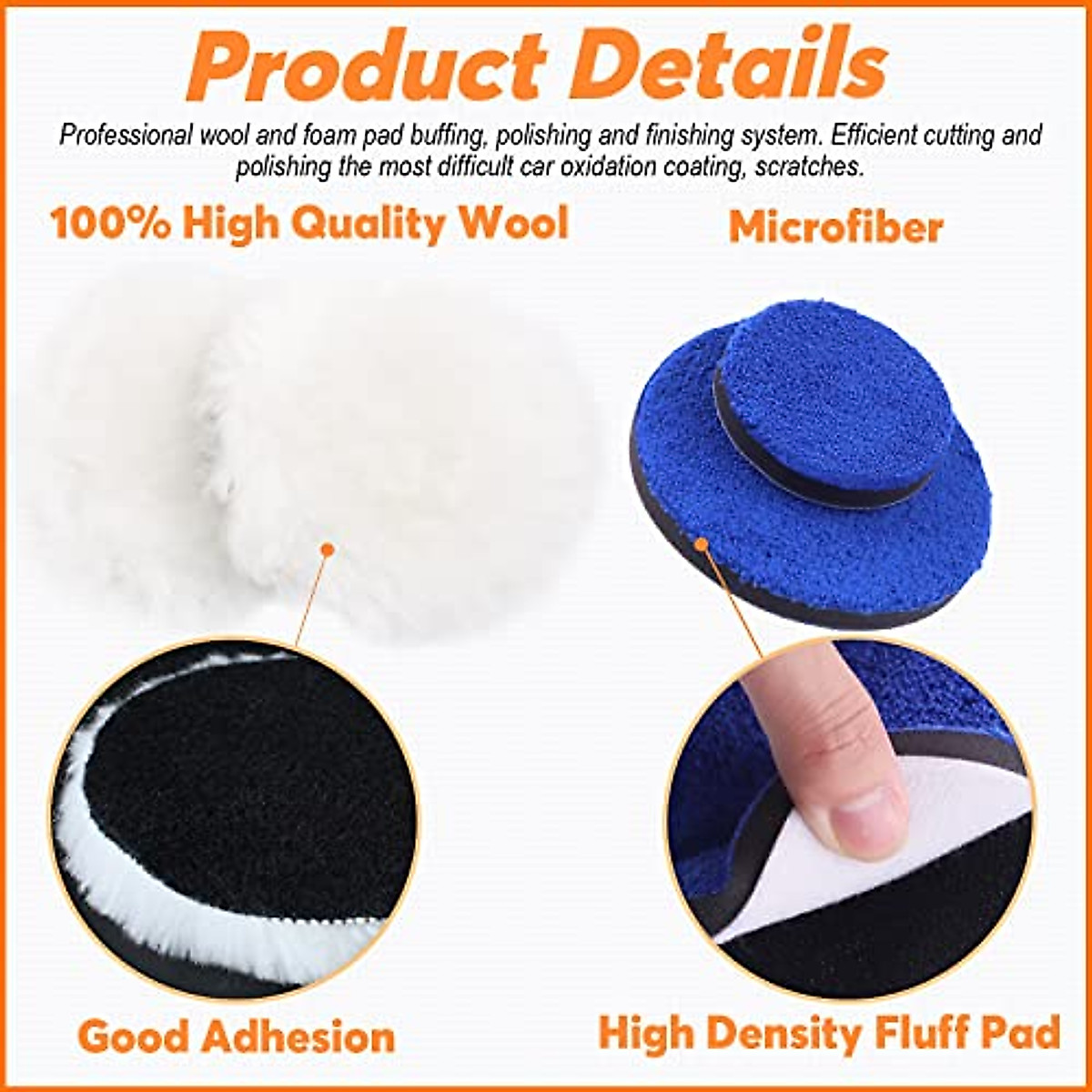 Rustark 10Pcs Polishing Wheel Wool Buffing Pad Microfiber Pads Assortment Kit Includes 4 Cotton Buffing Wheels, 3 Inch 5 Inch Polishing Pad for Drill Buffer Attachment for Polishing and Buffing