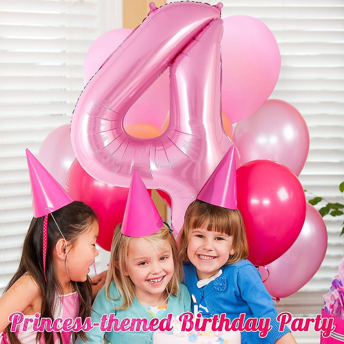 Pink Number 4 Balloon 40 Inch, Big Large Foil Helium Number Balloons, Jumbo Giant Mylar Number 4 Balloons for 4 Year Old Birthday Party Decorations Supplies Anniversary Celebration