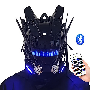 KYEDAY Punk Mask Cosplay for Men,Bluetooth APP Techwear mask, Halloween Cosplay Costume Accessory with LED Lamp, Futuristic Mask