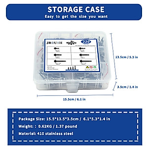 Self Drilling Screws - #8 x 1/2'' to 1-1/2'' Hex Washer Head Screw Kit, 410 Stainless Steel Black Self Tapping Screws, Self Tapping Sheet Metal Tek Screws 220 PCS