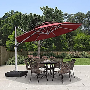PURPLE LEAF 11ft Solar powered LED Patio Umbrella Outdoor Round Umbrella Large Cantilever Umbrella with LED lights Windproof Offset Umbrella Heavy Duty Sun Umbrella for Garden Deck Pool Patio, Terra