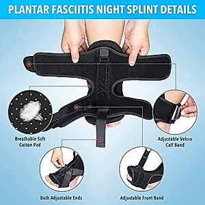 AiBast 2021 New Upgraded Black Night Splint for Plantar Fascitis, Adjustable Ankle Brace Foot Drop Orthotic Brace for Plantar Fasciitis, Arch Foot Pain, Achilles Tendonitis Support for Women, Men