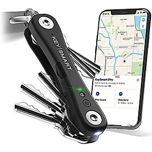 KeySmart iPro - Apple Find My App Compatible - Find Your Lost Keys Smart Key Organizer Keychain Holder, Compact Trackable Key Chain Keyholder, LED Flashlight (up to 14 Keys, Black)