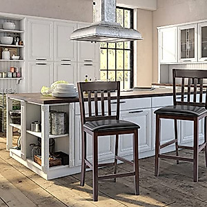 COSTWAY Bar Stools Set of 2, 25” Counter Height Pub Chairs with Rubber Wood Legs, Armless Bar Chairs with Elastic Cushion & PU Cover for Kitchen, Living Room, Bar, Fit Residential Use (2)