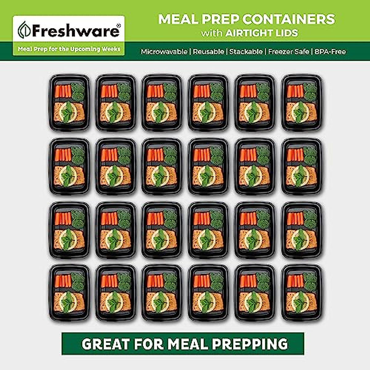 Freshware Meal Prep Containers [15 Pack] 1 Compartment Food Storage Containers with Lids, Bento Box, BPA Free, Stackable, Microwave/Dishwasher/Freezer Safe (28 oz)