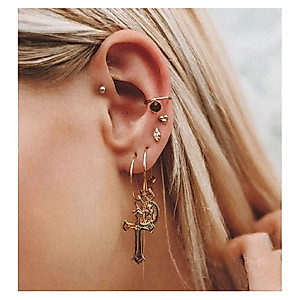 Cross Earrings for Women14K Gold Plated Dangle Vintage Hoop Drop Faith Earrings Jewelry Gifts Gold Cross Earrings for Women