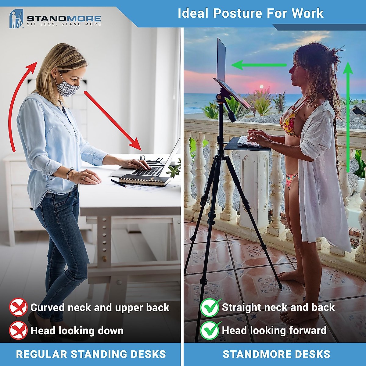 StandMore Portable Standing Desk with Keyboard Tray, Ergonomic Portable Table Height Adjustable Desk with Carrying Bag -Perfect Stand up Desk for Home Office, School - Lightweight Laptop Desk Stand