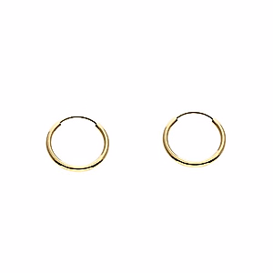 14k Yellow Gold Endless Hoop Earrings Tiny Round Flexible Thin Small little Continuous Real Pure Gold Hoops (10mm)