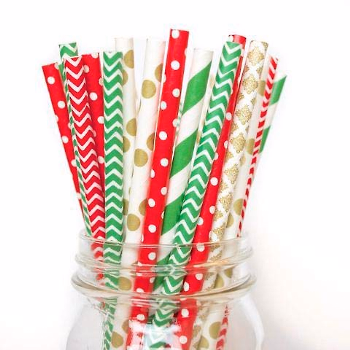 Pack of 150 Christmas Paper Straws in Red, Green and Gold. Holiday Straws, Vintage Party Supplies, Santa Red & Emerald Elf Green Straws