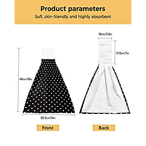 CyCoShower Hanging Hand Towels Kitchen Towel Simple White and Black Polka Dot Bathroom Hand Towels with Loop Tie Towels Soft,Absorbent Tea Bar Towels,1pc