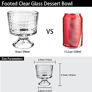 Glass Dessert Bowls, Footed Trifle Bowls Crystal Glass Ice Cream Cups for Ice Cream, Sundaes, Parfait, Milkshakes, Fruits, Pudding, Snack, Cereal, Nuts, (10 oz, 6 pcs)