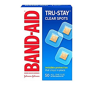 Band-Aid Brand Tru-Stay Clear Spots Discreet First Aid and Wound Care for Minor Cuts and Scrapes, All One Size, 50 Count
