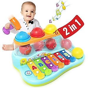 HOLA Toys for 1 Year Old Boy Gifts Baby Toys 12-18 Months, Baby Toys 6 to 12 Months Toy Hammer with Music Sound & Light, Grab Shake Pound 9 Month Old Baby Boy Girl Toys 1 Year Old Boy Birthday Gift