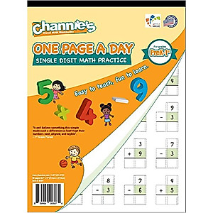 Channie’s One Page A Day Single Digit Addition & Subtraction Workbook for Pre-Kindergarten - 1st Grade Elementary School Students, Single Digit Math Practice, 50 Pages