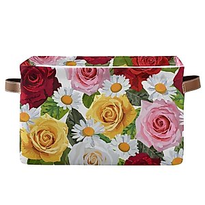 SDMKA Fabric Storage Baskets Colorful Roses Foldable Baskets Large Storage Bins for Organizing Shelves Closet Home, Decorate Your Rooms