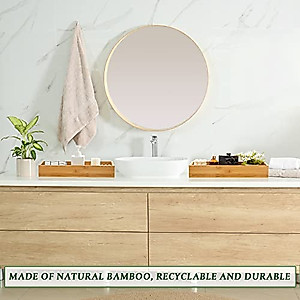 2 Pcs Bamboo Toilet Tank Tray Bathroom Trays Bamboo Bathroom Organizer Wood Toilet Paper Basket with Handles Bamboo Bathroom Box with 10 Pcs Silicone Non Slip Pad for Bathroom Accessories