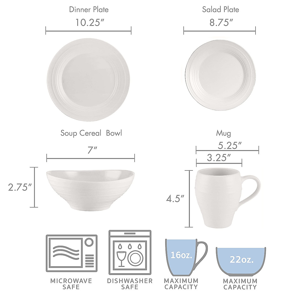 Mikasa Swirl White 16 Piece Dinnerware Set, Service for 4