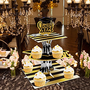 2023 Graduation Cupcake Stand for Graduation Party Decorations Supplies 3 Tier Class of 2023 Cardboard Dessert Stand for 24 Cupcake Toppers Picks