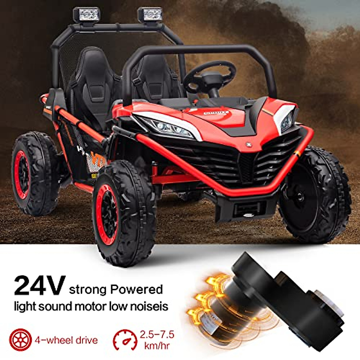 MOLACHI 24V 10AH Ride on Cars 2 Seater,Electric Cars Vehicles with 2x200W Powerful Motors,Metal Frame, Brake&Gas Pedal, EVA Tires, 3 Speed, Led Light, Bluetooth, 2 Spring Suspension(Red)