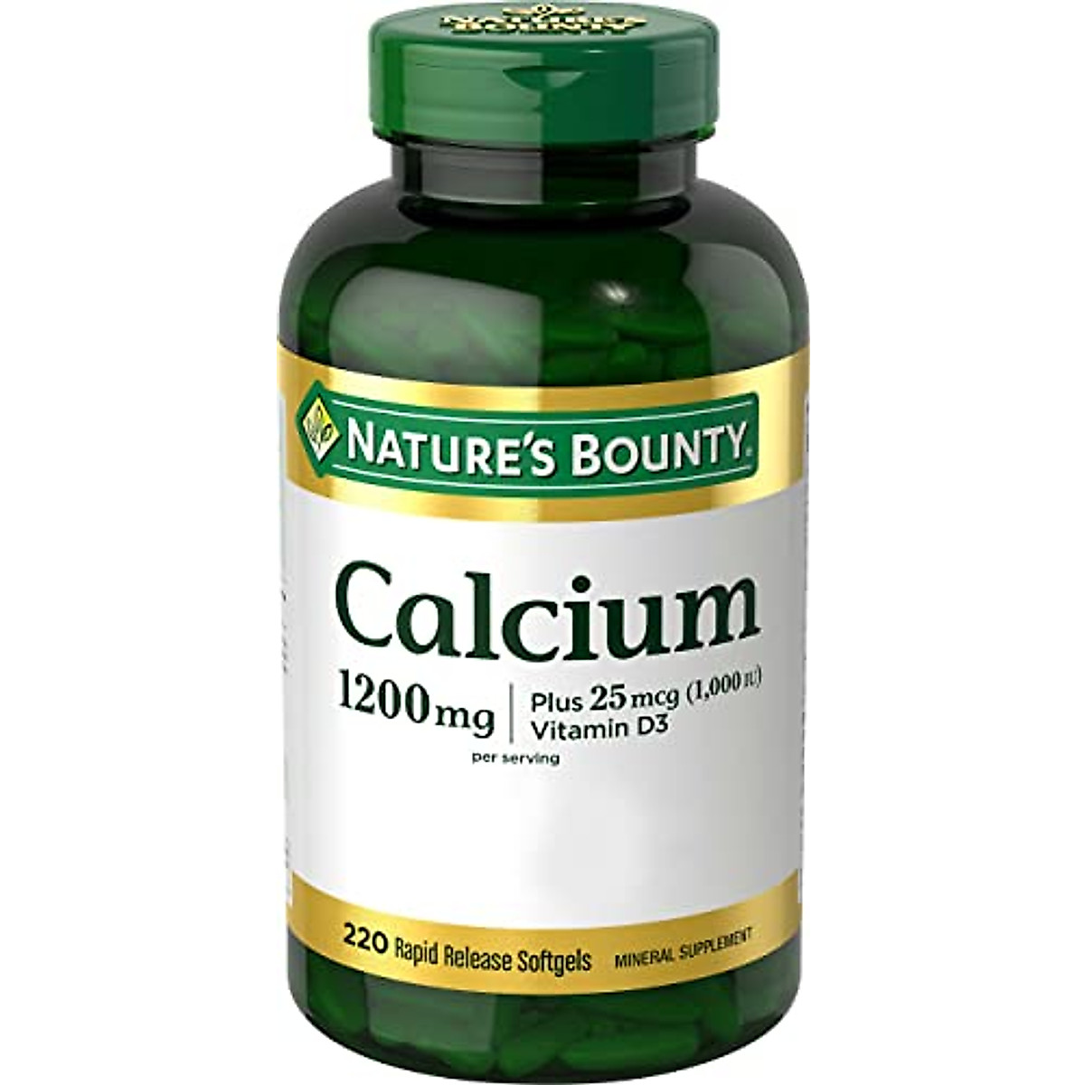 Nature’s Bounty Calcium 1200 mg With Vitamin D3, Bone Health & Immune Support, 1000 IU, 220 Softgels