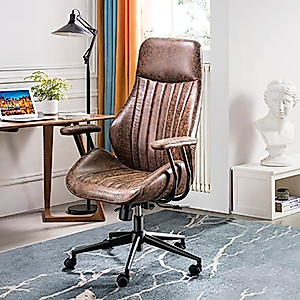 ovios Home Office Desk Chairs Ergonomic Office Chair Computer Desk Chair High Back Suede Fabric Desk Chair for Executive or Home Office (Dark Brown)