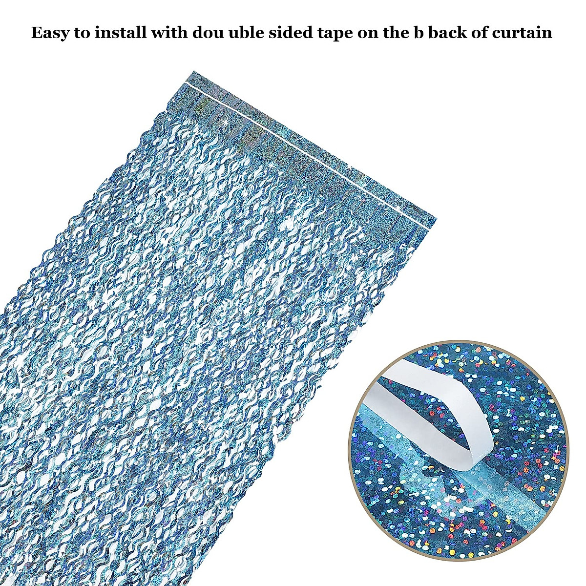 4 Pack Light Blue Party Foil Curtain - CYLMFC 3.3 ft x 6.6 ft Wavy Photo Booth Backdrop Metallic Tinsel Foil Fringe Curtains Environmental Background for Birthday Wedding Party Christmas Decorations