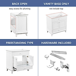 30 Inch Bathroom Vanity Base Only, Storage Cabinet with Doors and Drawer, Solid Wood Frame, White