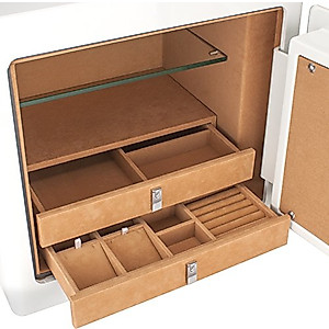 Barska 1.01 Cu. Feet Steel 1,400° Fireproof Jewelry Glass Shelf Drawer Security Safe Cabinet with Organizer, White