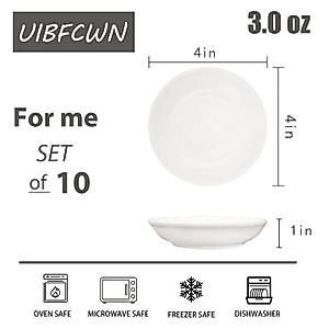 UIBFCWN 3 Oz 10 Pack White Dipping Bowls, Ceramic Dip Bowls, Soy Sauce Dish & Bowl, Olive Oil Dipping Dishes, Charcuterie Bowls, Serving Bowls for Side Dishes, Ketchup, BBQ and Party Dinner
