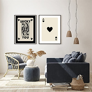 Trendy Retro Wall Art Set Of 2, Retro Trendy Aesthetic Print, Black Ace Card Poster Aesthetic Art , Lucky You Poster, Trendy Wall Art, Funny Art Digital 16x24inch Unframed