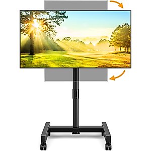 5Rcom Rolling TV Stand, Mobile TV Cart for 13-50 Inch Flat Curved TV with Tilting and Rotating, Portrait to Landscape, Height Adjustable Portable TV Stand with Wheels for Home/Office/Outdoor/Mall