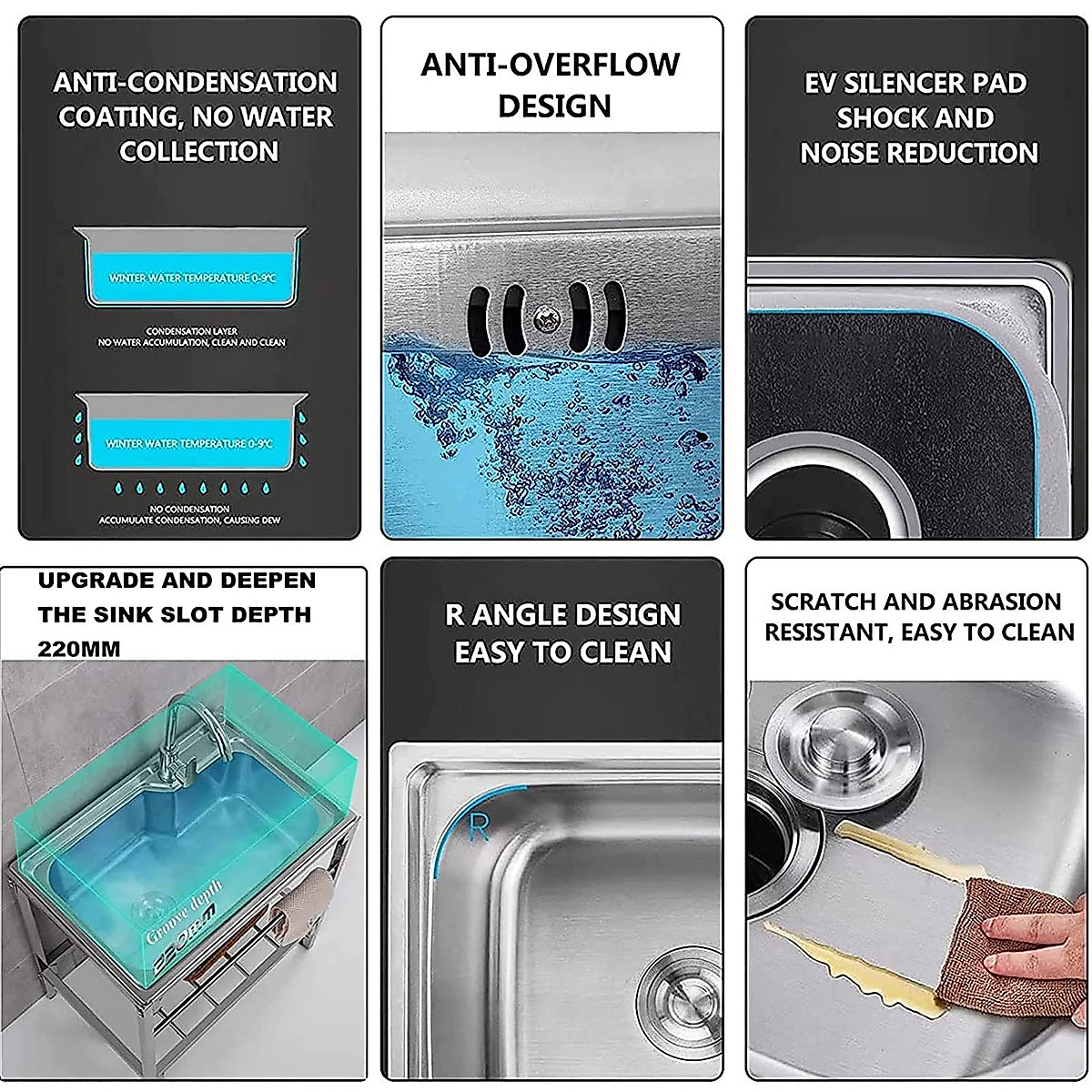 Free Standing Utility Sink Single Bowl Stainless Steel Sink w/Cold and Hot Water Pipe Faucet/Storage Shelve for Outdoor Garage Commercial Restaurant Kitchen Laundry Room 26.7"x17.3"