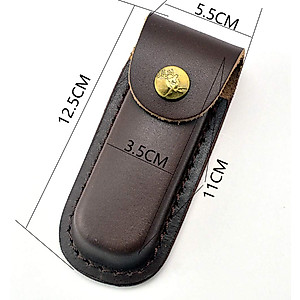 Aibote Hunting Holster Folding Blade Knife Sheath Carrying Leather Holder Sheaths Scabbard Pouch Bag For Swiss Army Knife Tactical Foldable Knives Brown