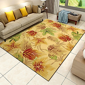 Houient Maple Leaf Area Rug, 4x6ft, Large Washable Soft Carpet,Orange Yellow Green Leaves Fall Theme Decor Non-Slip Rugs for Living Dinning Room Bedroom Kitchen Hallway Office Modern Home Decor