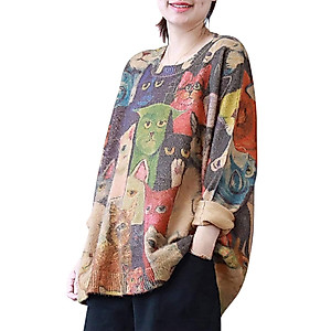 YESNO Women Christmas Sweater Graphic Printed Oversized Pullover Sweaters Casual Loose Knit Tops XL S01 CR01