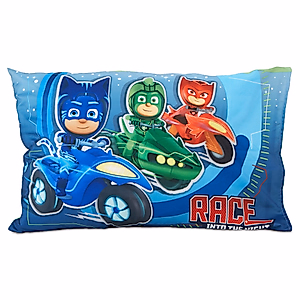 PJ Masks Time to Save The Day 4 Piece Toddler Bedding Set – Includes Comforter, Sheet Set – Fitted and Top + Reversible Pillow for Boys Bed, Blue