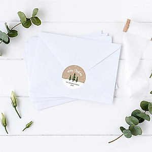 Andaz Press Personalized Christmas Round Circle Gift Sticker Labels, Christmas Trees on Kraft Brown, Merry Christmas 40-Pack, Custom Name Year, Stationery Packaging Envelope Letter Label