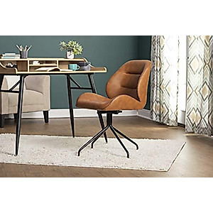 Calico Designs Devonport Swivel Armless, No Casters, Home Office Accent Chair in Black Metal 4-Star Base/Anitque Spotted Copper Faux Leather with Stitch Detail